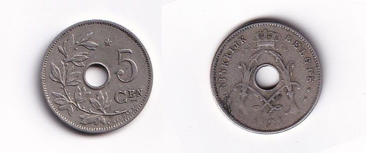 Бельгия, 5 сантимов, 1921 год