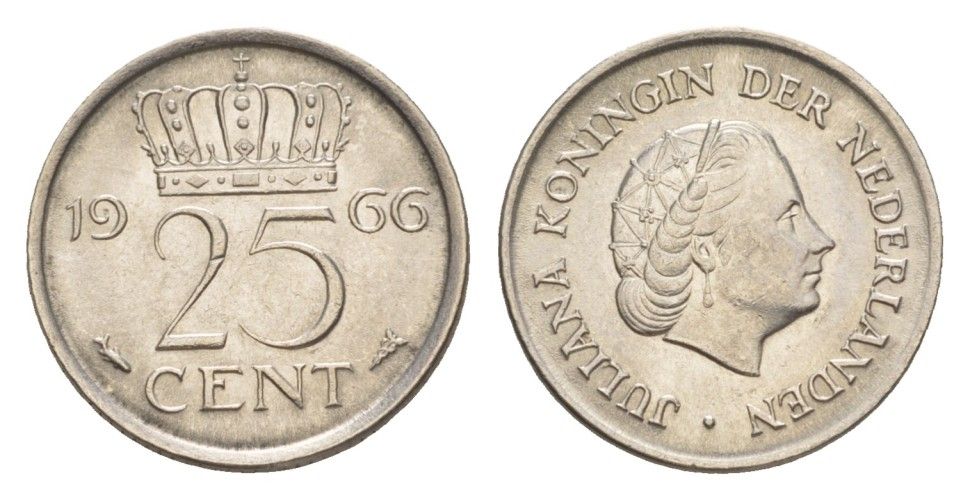 Нидерланды 25 центов 1966 год