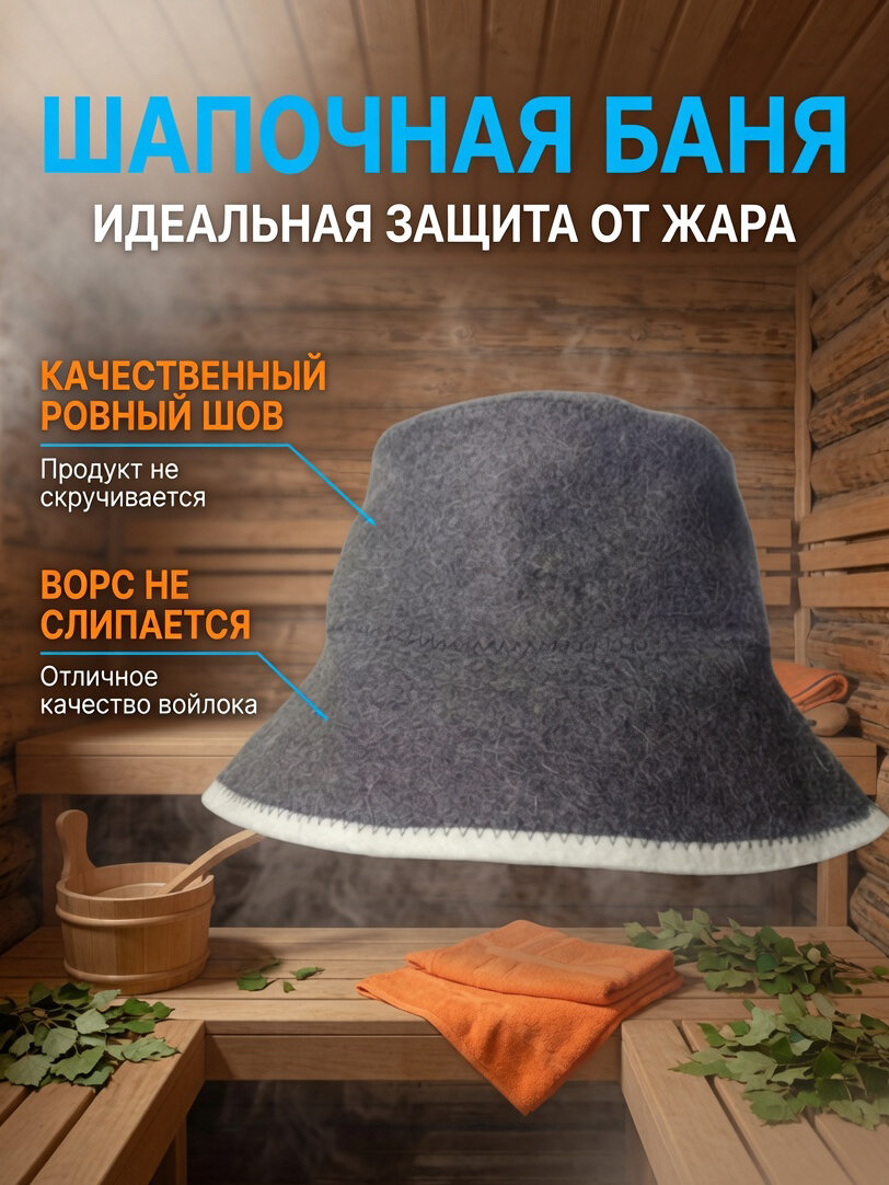 Шапка для бани и сауны Foneeus "Панама", войлочная. Защитная банная шапка от перегрева, подарокHSC-00002-04