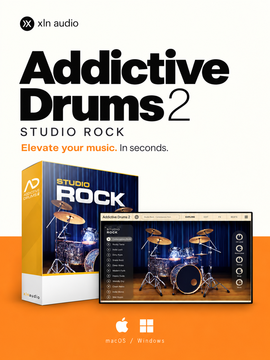 XLN Audio - Addictive Drums 2: Studio Rock (Лицензионный ключ активации, бессрочно), для macOS & Windows