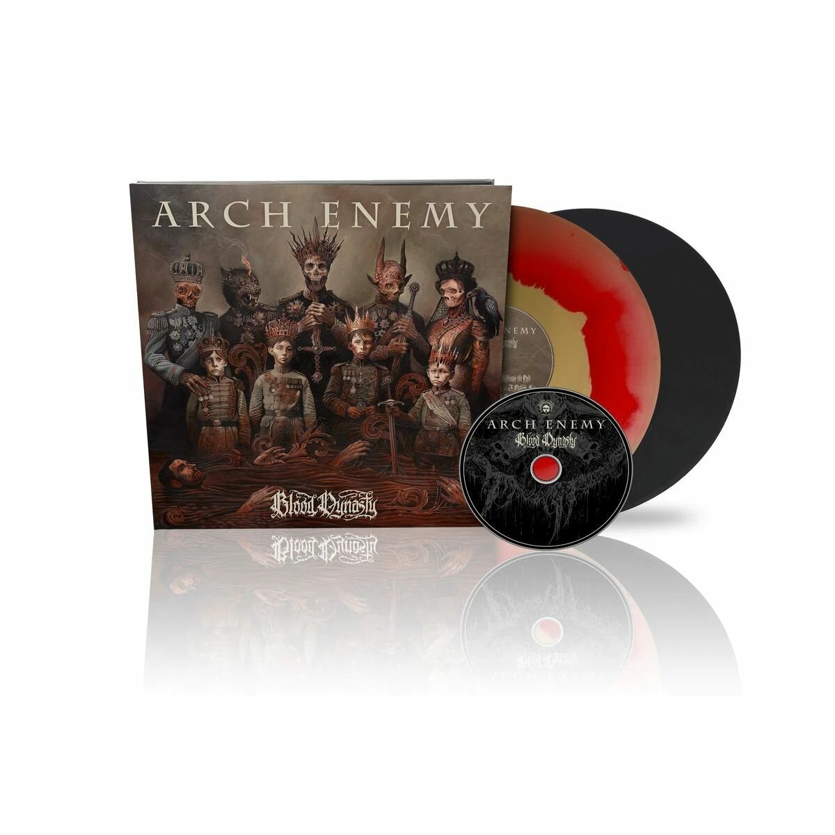 Виниловая пластинка Arch Enemy - Blood Dynasty (LP+V12+CD, Красно-золотой сплит и черный винил) Deluxe/Limited, 2025