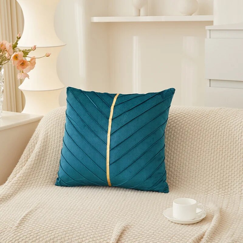 Геометрическая бархатная наволочка 45x45 см Синий, water blue