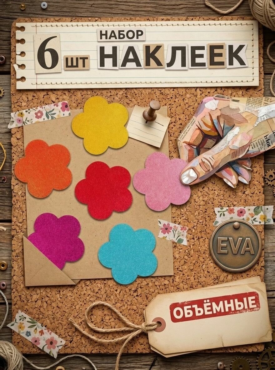 Набор наклеек Цветочек, фетр, 6 шт.