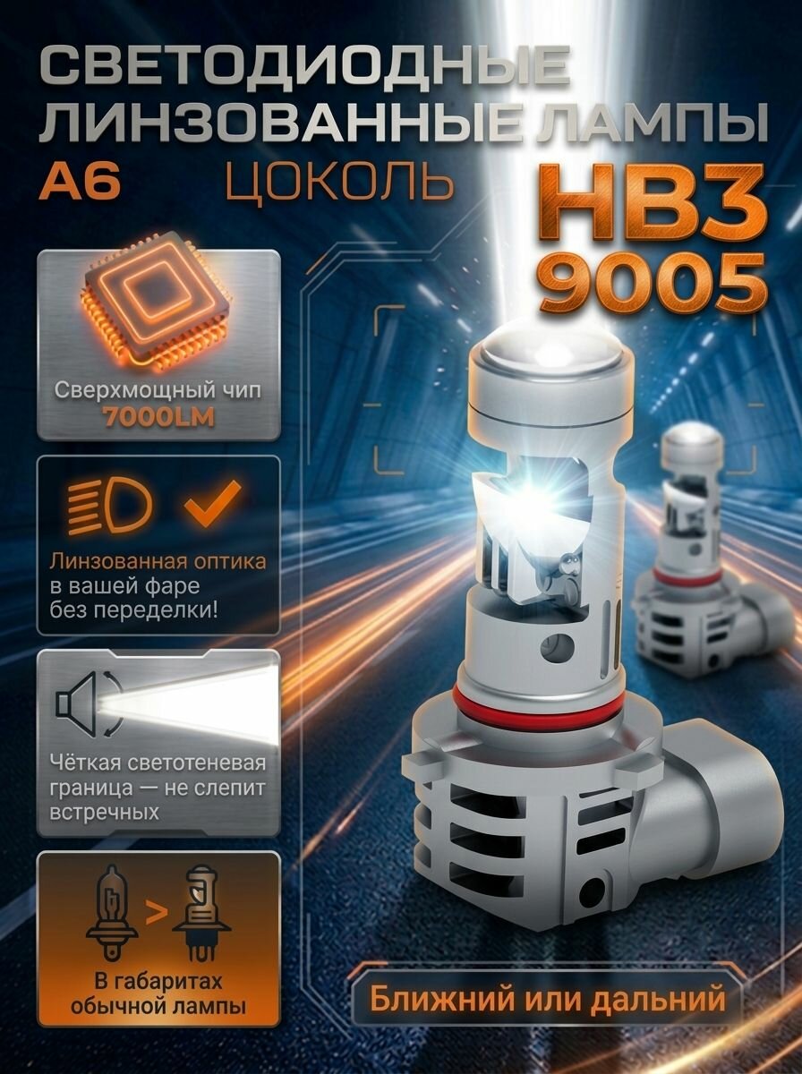 Светодиодные лампы Vizant A6 цоколь HB3 9005 с чипом CSP 3570 7000lm 5000k