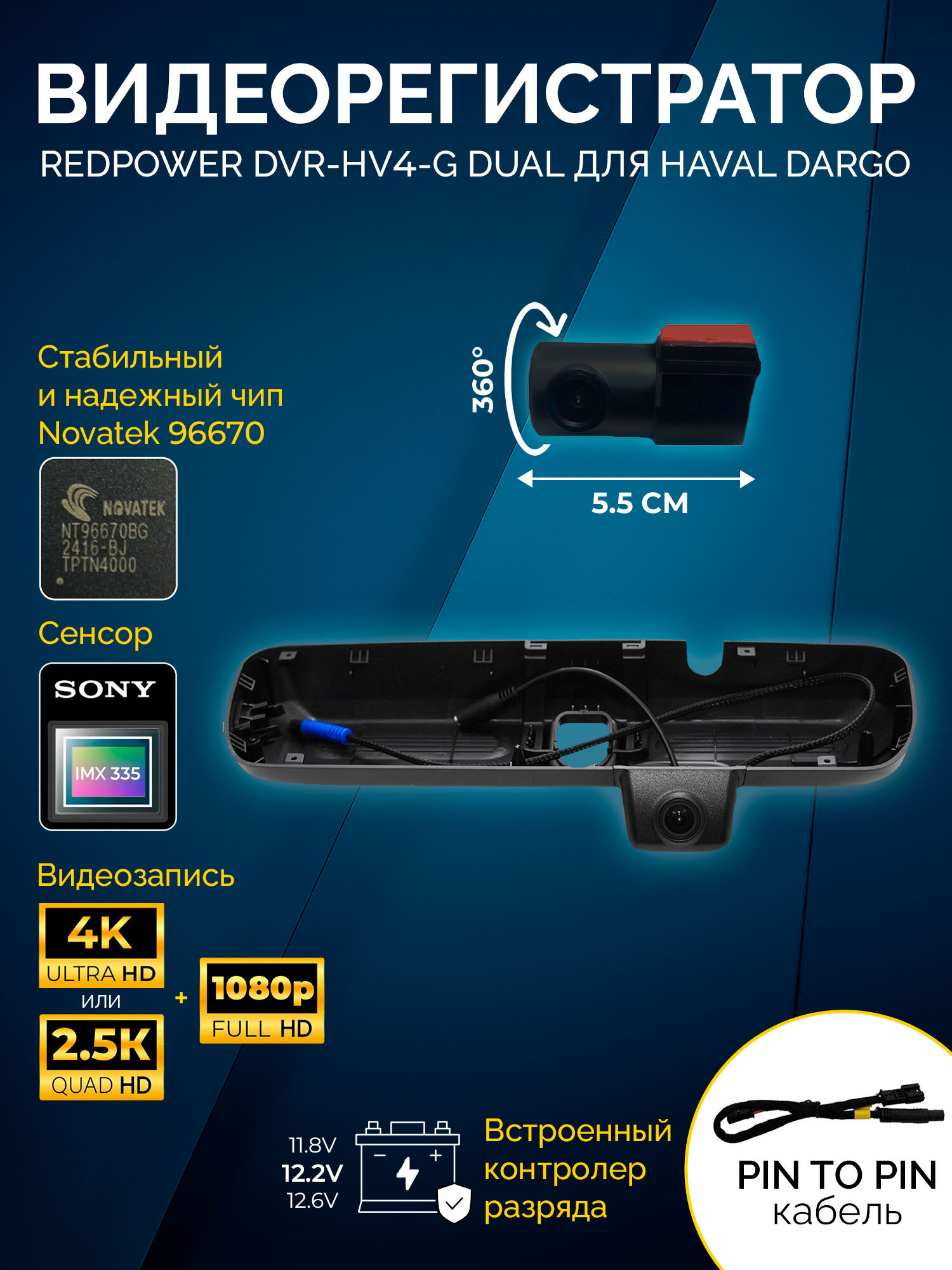 Штатный двухканальный видеорегистратор Redpower DVR-HV4-G Dual для Haval Dargo