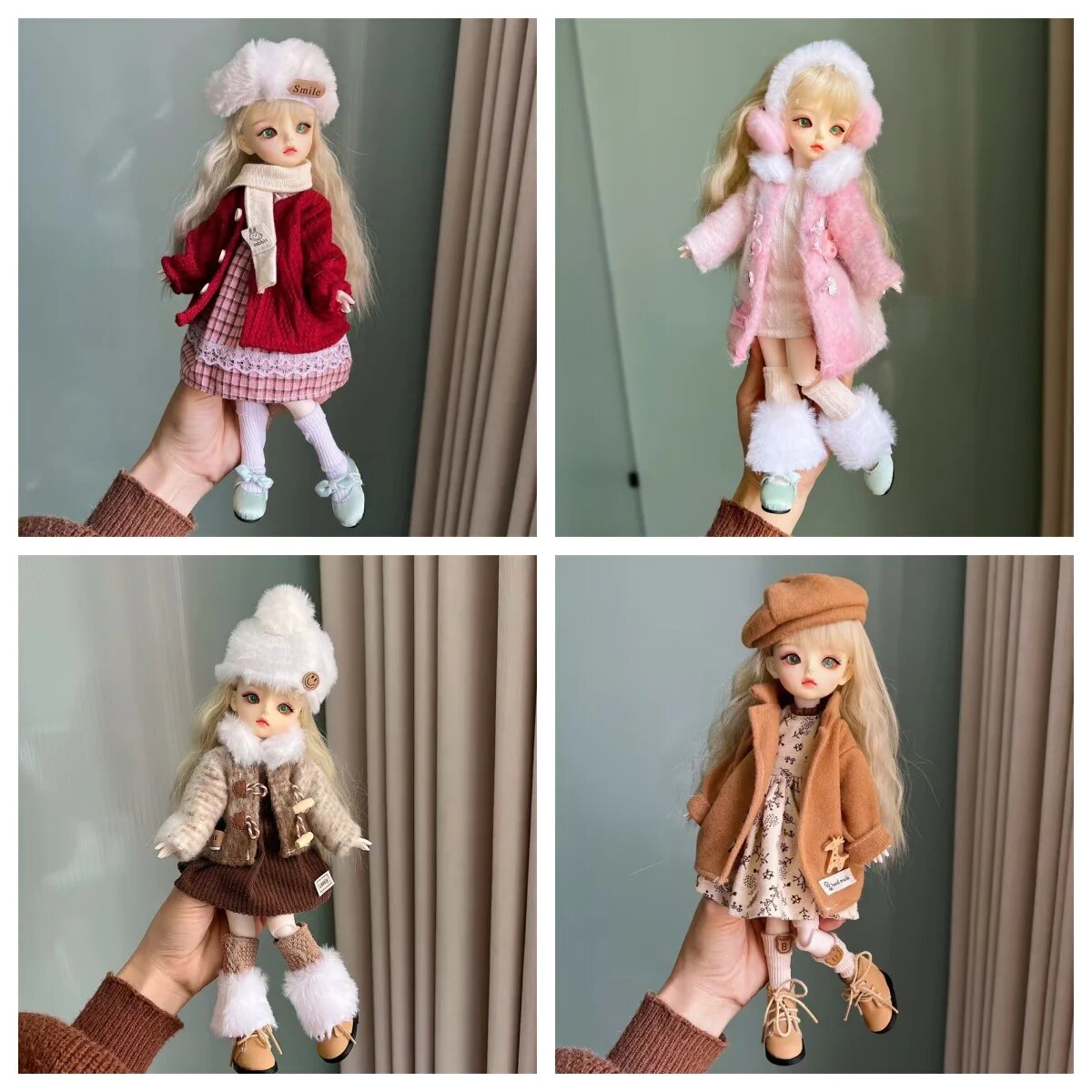 Зимний костюм для кукол BJD, бежевый, 4PCs