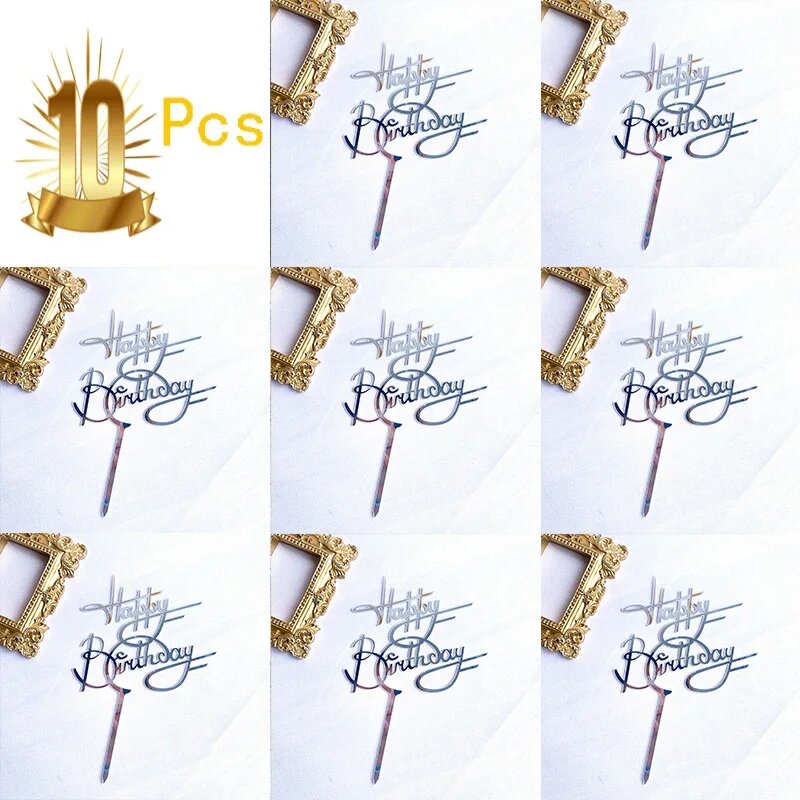 6 шт, золотые акриловые топперы для торта с днем рождения MJCakedecor 10pcs