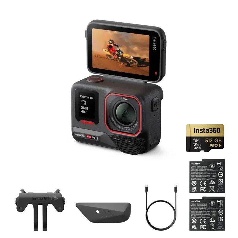 Экшн-камера Insta360 Ace Pro 2 8K с ИИ, оригинальный стандартный комплект с двумя аккумуляторами
