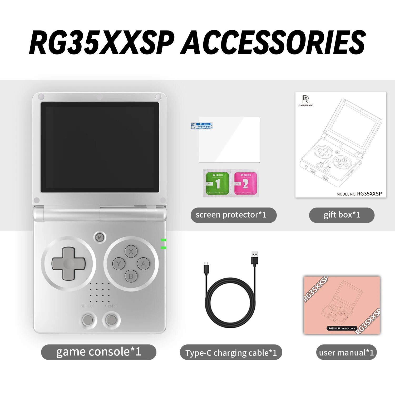 Anbernic RG35XXSP портативная игровая консоль 64G(5K Games), Серебряный, Silver