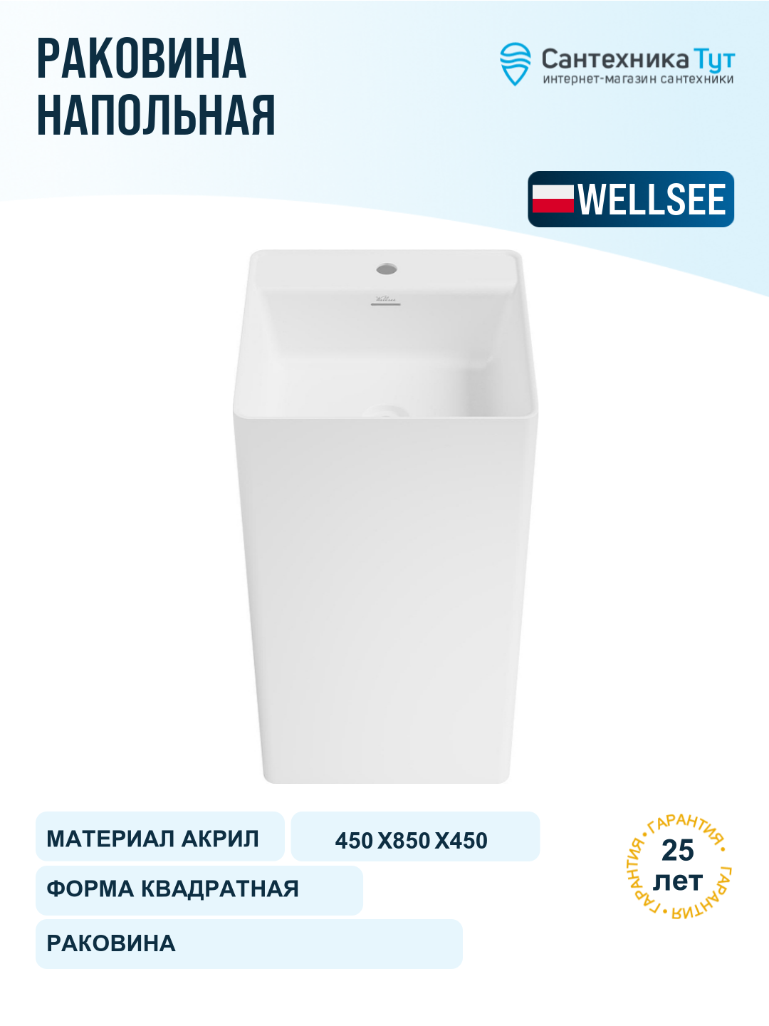 Раковина Wellsee Pure BY Wellsee 45 230715000 цвет Белый матовый