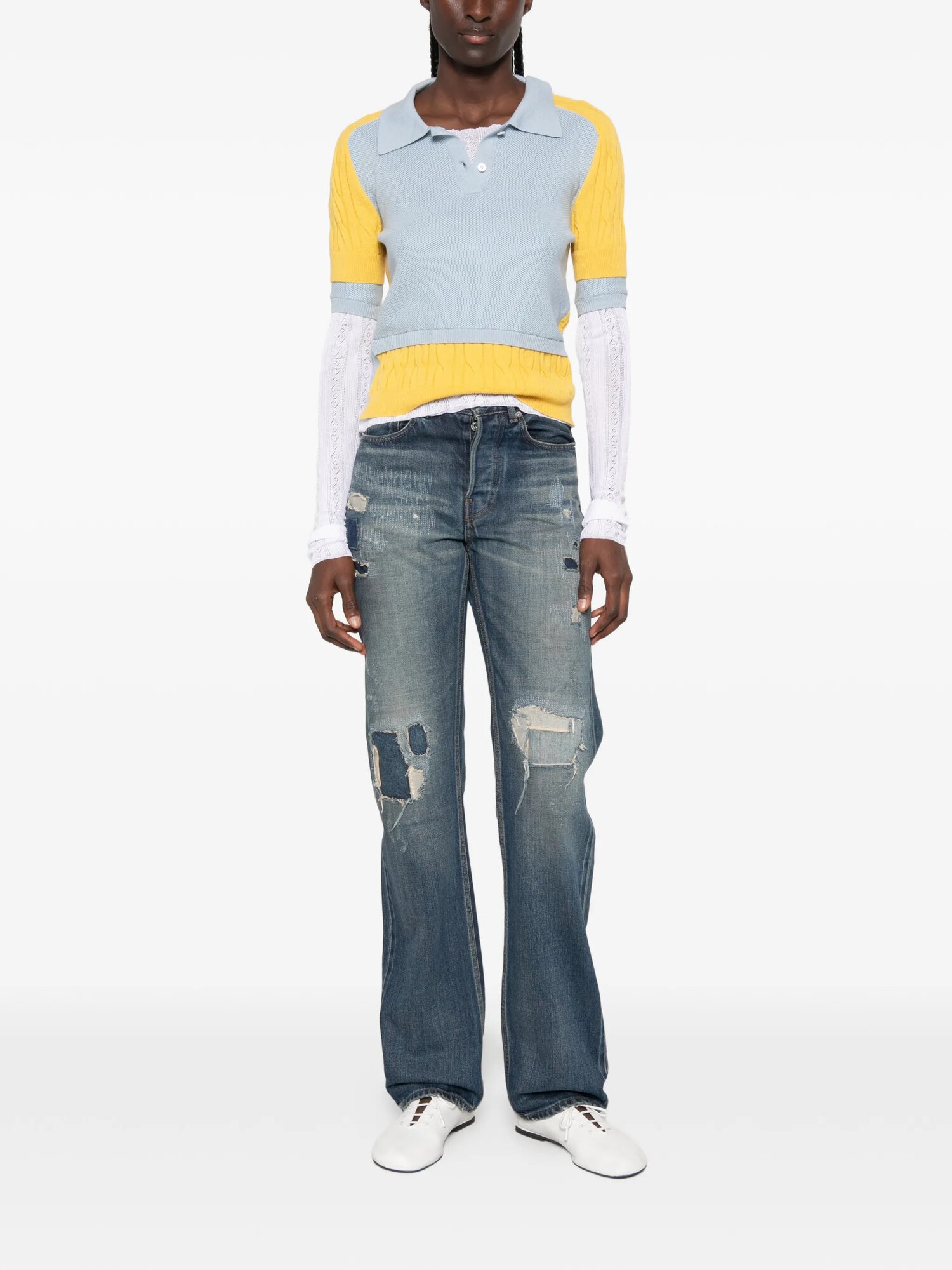 Джинсы JW Anderson Distressed-effect patchwork jeans, размер 8 — фото 1