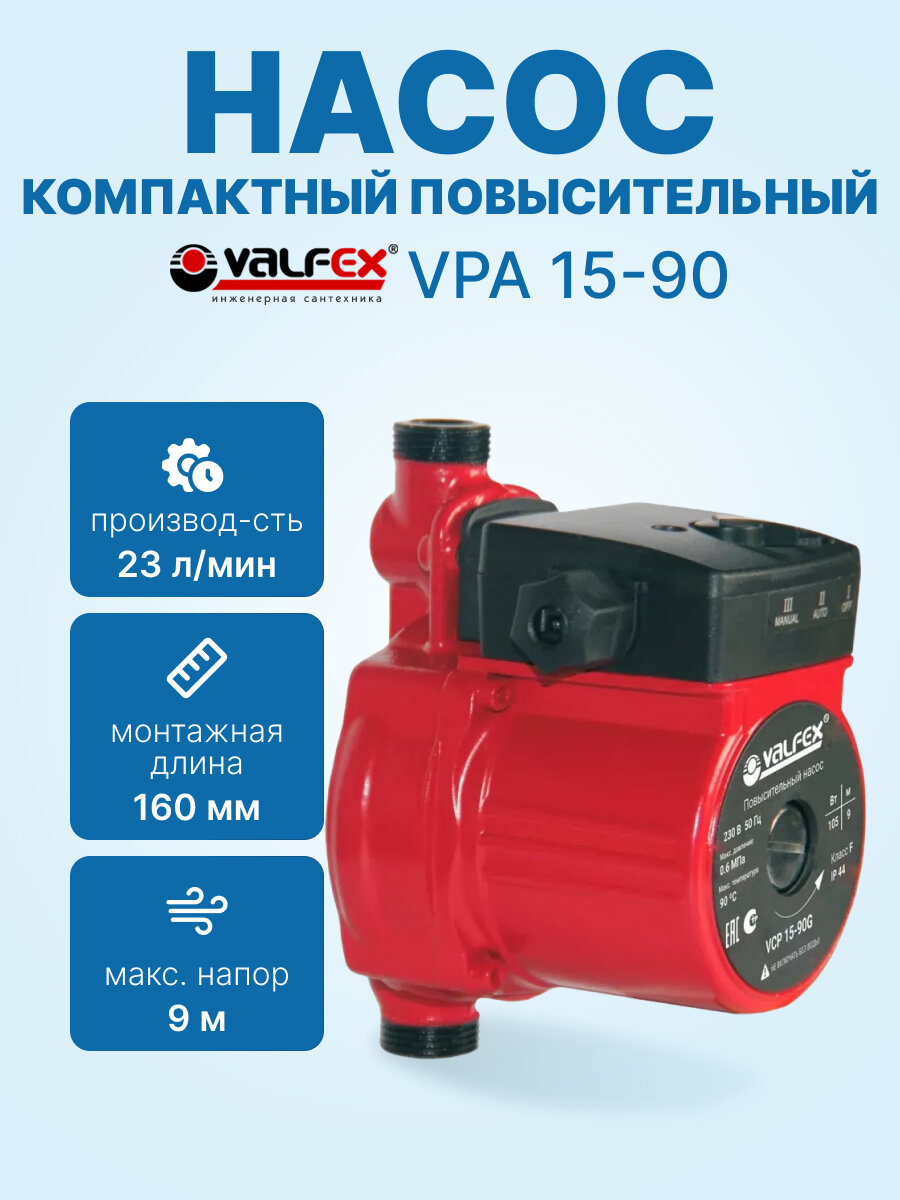 Компактный повысительный насос VALFEX VPA 15-90 (с гайками)