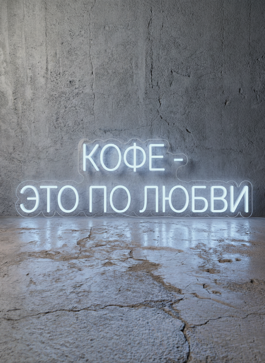 Неоновая вывеска "кофе ЭТО ПО любви" 90х30 см, неоновая надпись, LED светильник для кофейни и пекарни
