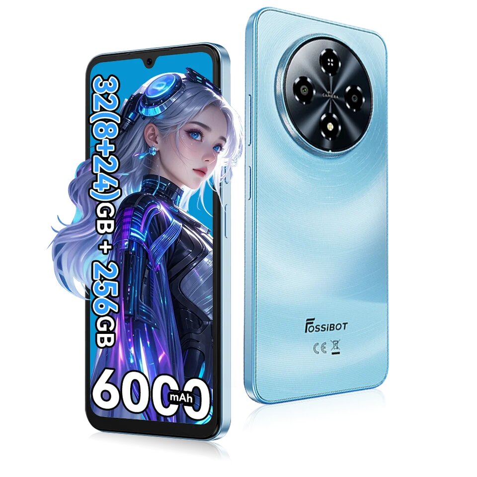 Смартфон Fossibot S5 Pro, 32 ГБ (8 + 24 ГБ) / 256 ГБ, 6,88" HD+, Android 15, 6000 мА·ч — синий