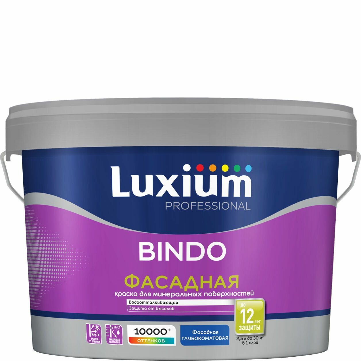 Краска для минеральных поверхностей Luxium Professional Bindo Фасадная BW 2.5л