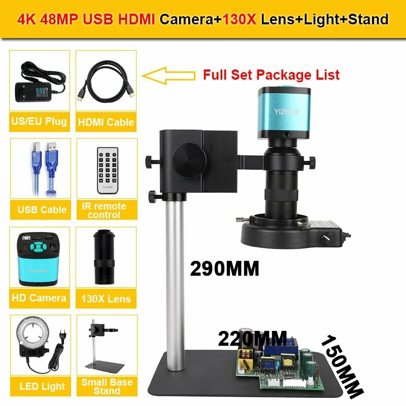 YIZHAN UHD 4K Цифровой микроскоп для пайки IMX678 1080P@60FPS HDMI USB Камера 130X Регулируемый объектив Маленький подставка Для ремонта ППВ