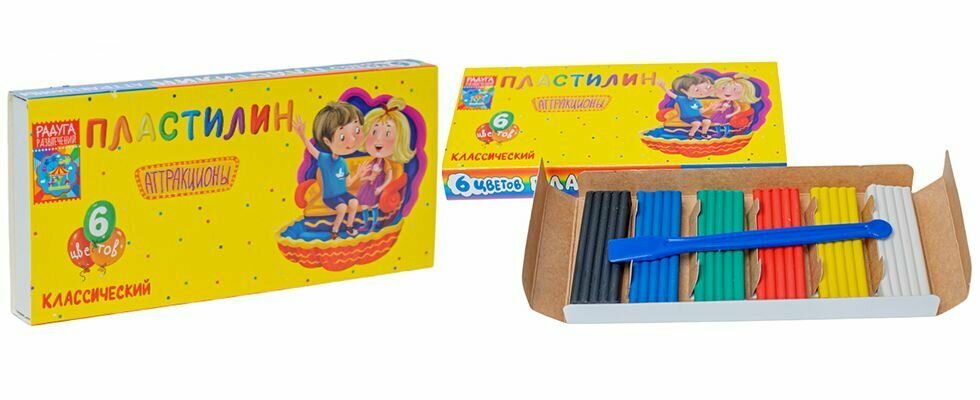 Пластилин "Аттракционы" 6 цветов, 120 грамм, со стеком (ПЛ-К6-120)