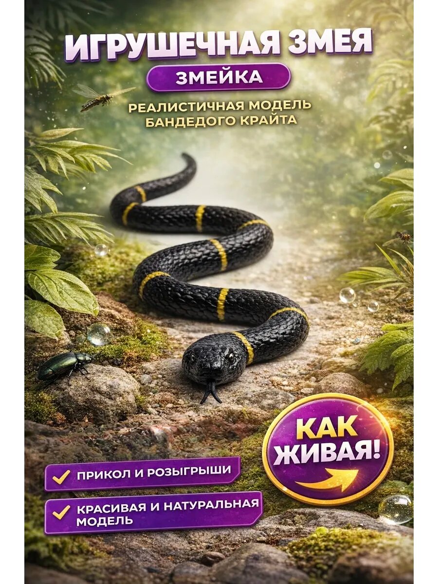Фигурка змея резиновая реалистичная игрушка детям 3+, для весёлой игры