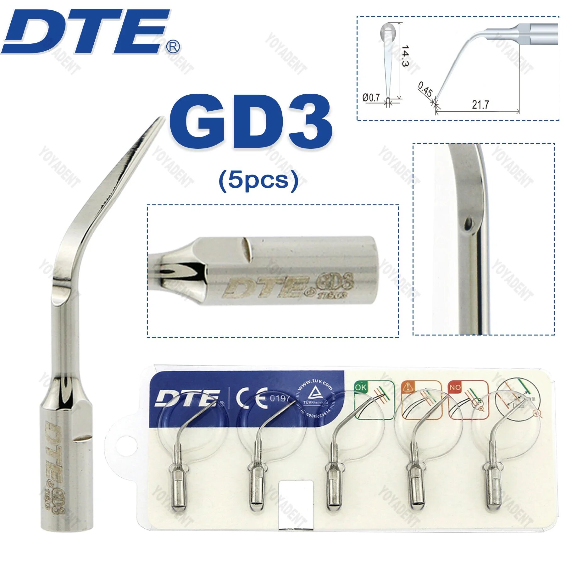 Woodpecker DTE Ультразвуковые насадки для скалера GD3 5PCS