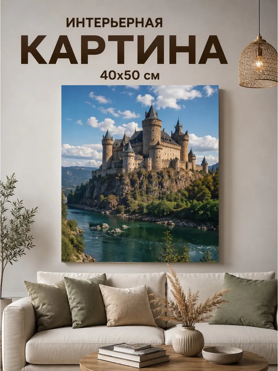 Картина на холсте интерьерная 40x50 Замок на вершине скалы