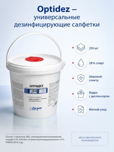 1 уп. Оптидез Салфетки (150*170 мм) №250 (спанлейс) ведро с диспенсером