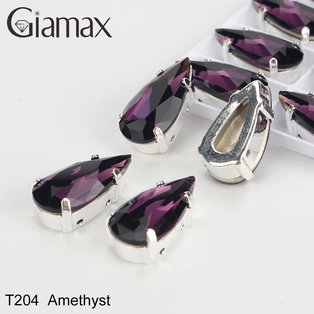 Giamax стеклянные стразы капли Sliver, Фиолетовый, 12pcs 11mm 22mm, T204 Amethyst