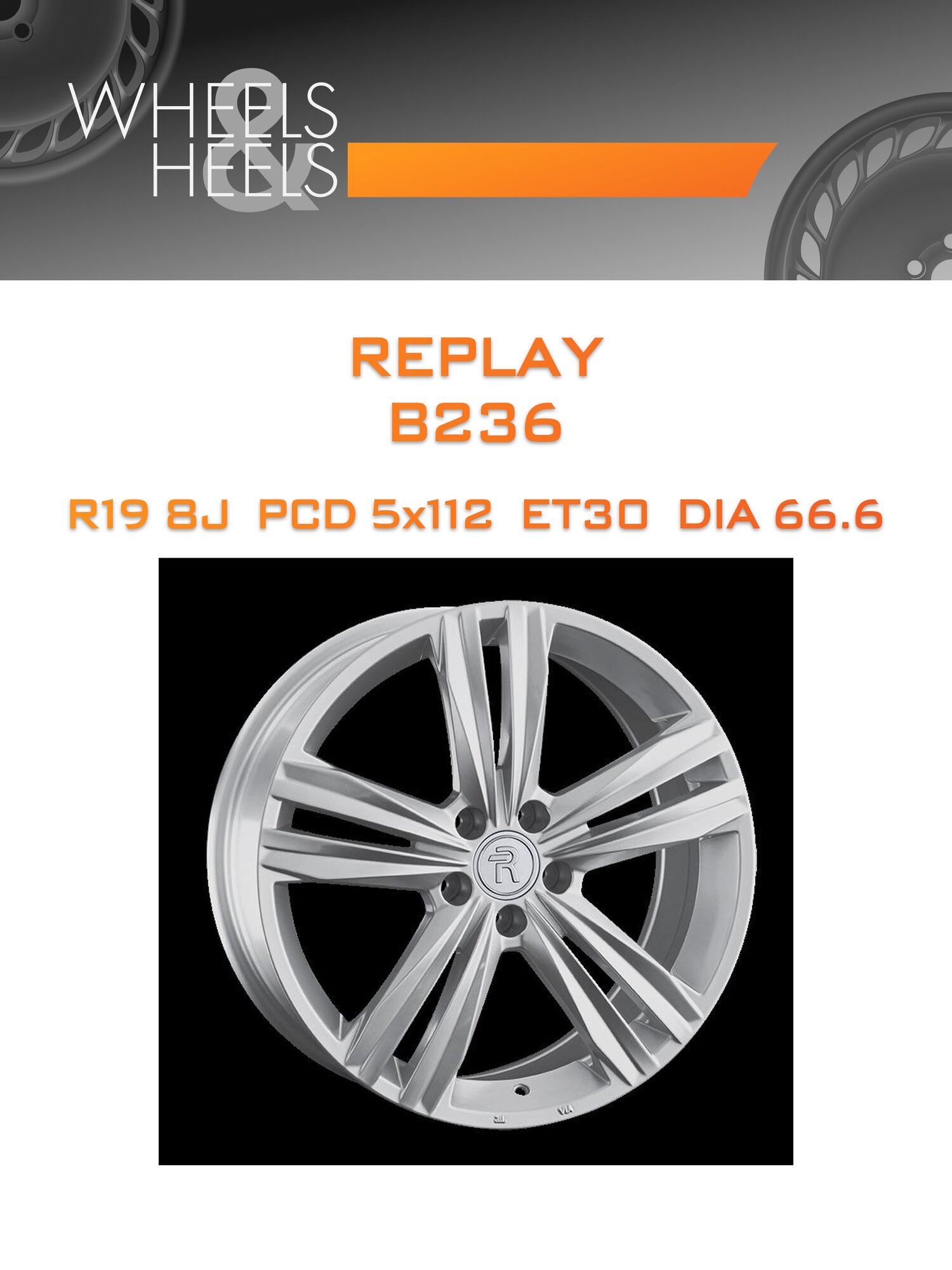 Диск автомобильный литой REPLAY B236 19x8 5x112 et30 dia66.6 Серебристый