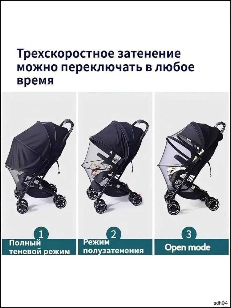 Москитная сетка на детскую коляску-люльку прогулочную, универсальная, с солнцезащитным козырьком