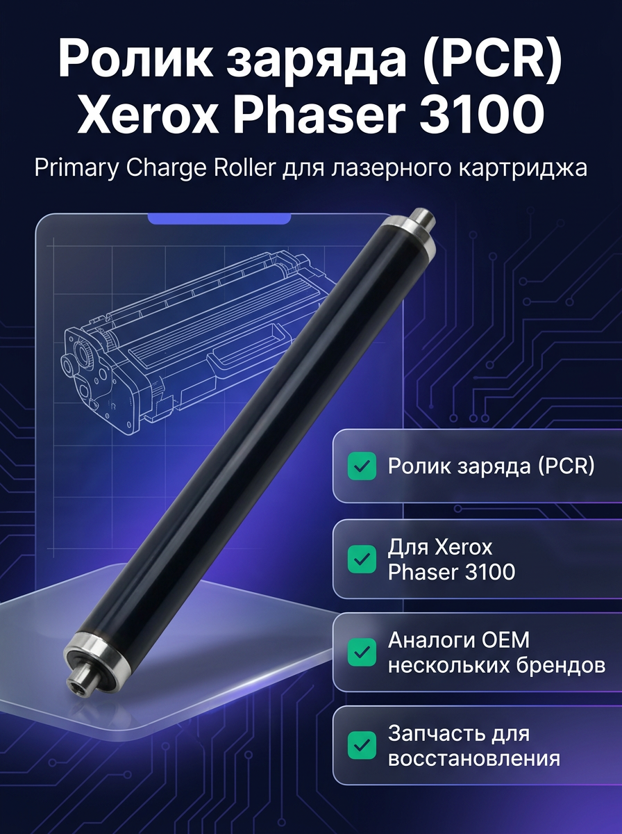 Ролик заряда Xerox для Phaser 3100, Primary Charge Roller (PCR), аналог Konica Minolta 9967000877