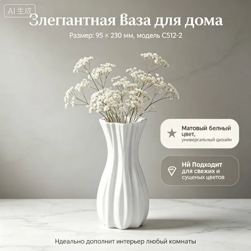 Ваза, 23 см , Фаянс, 1 шт