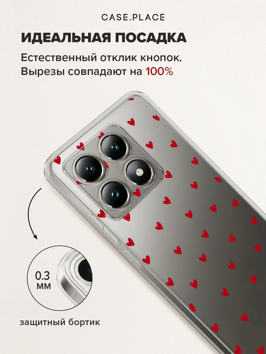Чехол на Xiaomi 14T / Сяоми 14T с принтом "Red hearts", прозрачный — фото 1