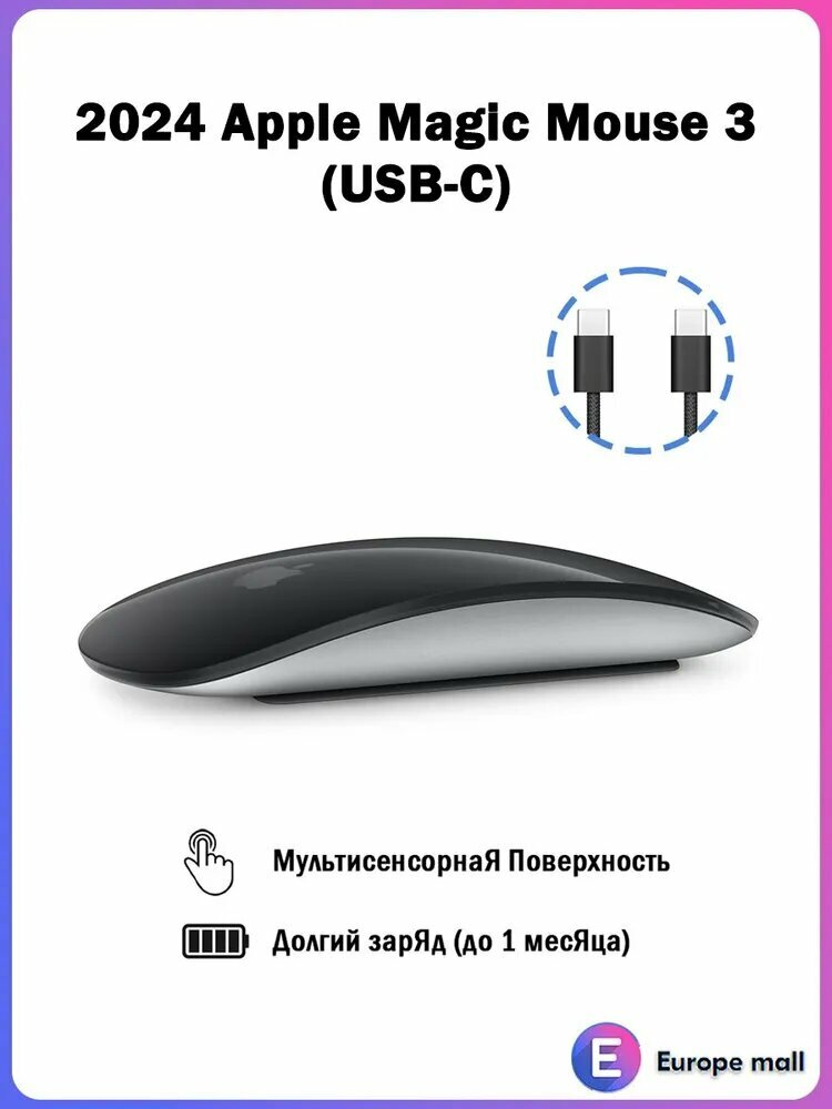 Apple Мышь беспроводная Apple Magic Mouse (USB‑C) Multi-Touch Surface, черный матовый