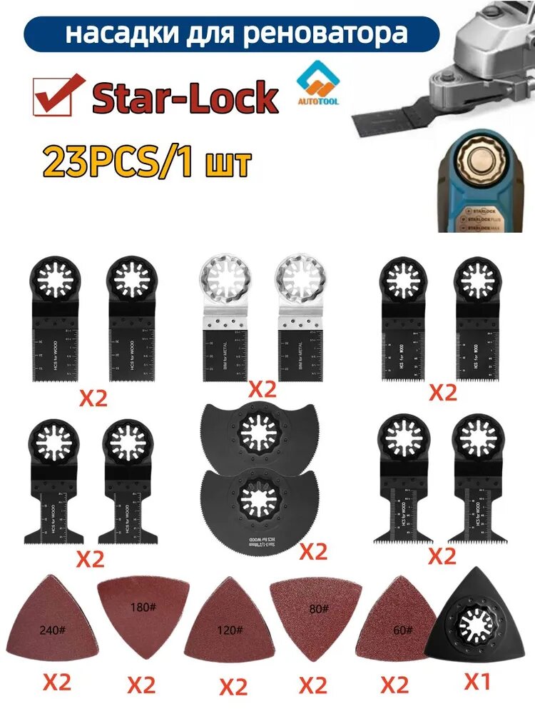 Набор насадок для реноватора, Starlock совместим с Bosch/Fein/Makita, festool инструмент,23 шт