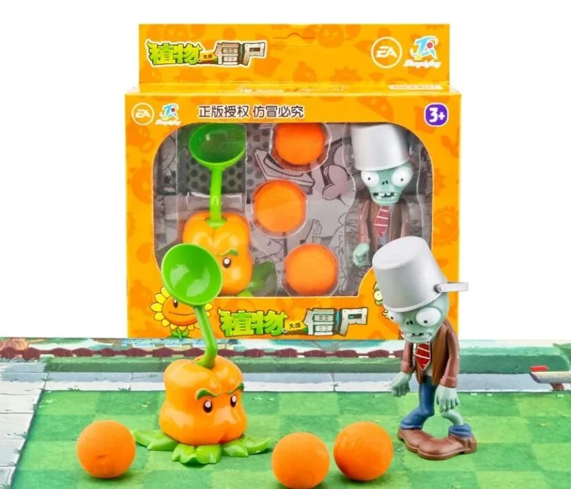 Набор игрушек "Растения против Зомби" (Plants vs. Zombies), мягкий винил, с запускаемыми шарами, подарочная коробка с окном, Новогодний подарок