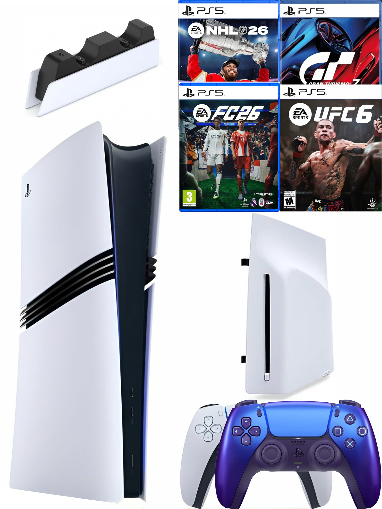Игровая приставка Sony PS 5 Pro Digital Edition+Зарядная станция+ Дисковод +2-ой геймпад+4 игры , 2Tb SSD