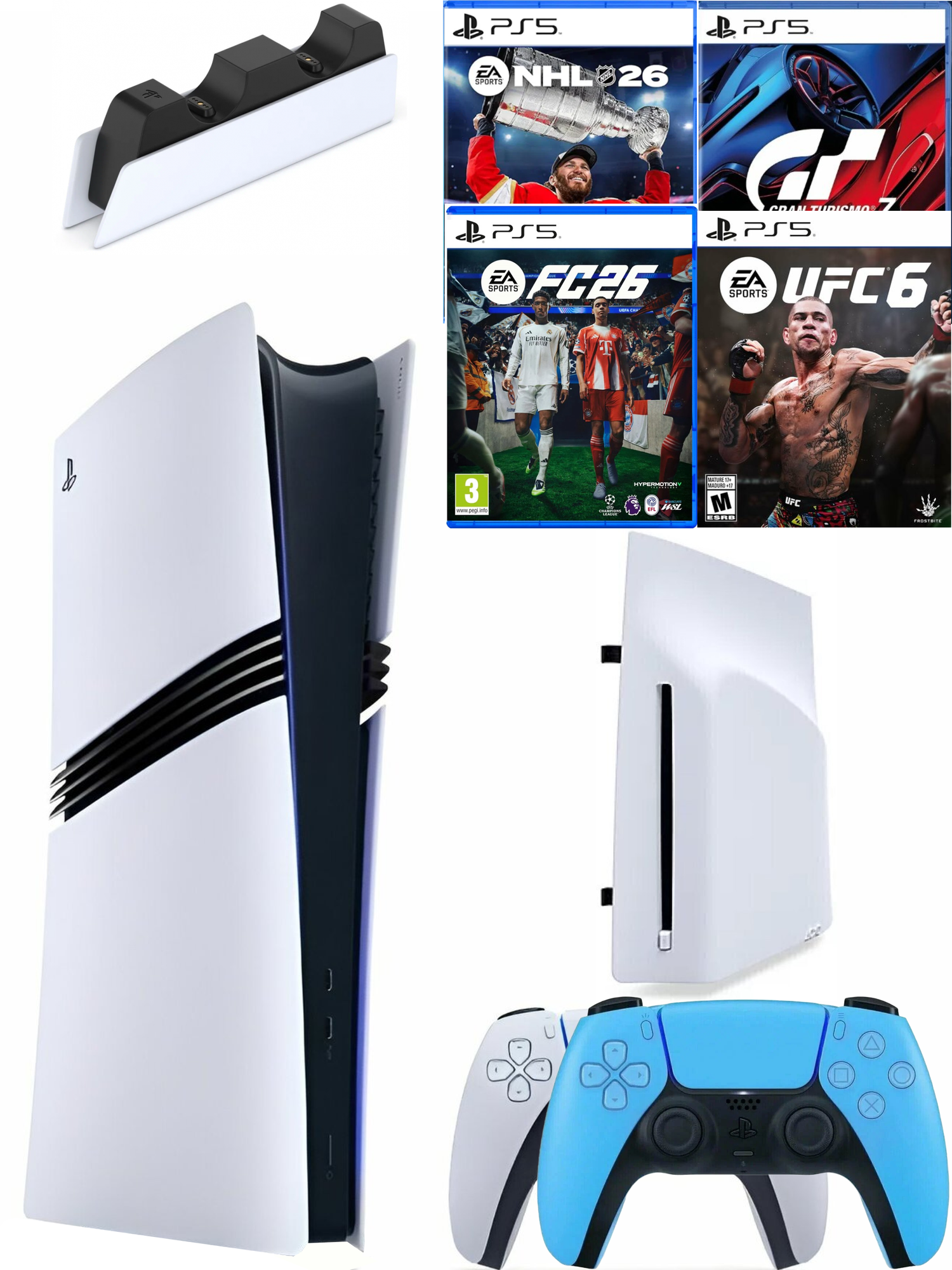 Игровая приставка Sony PS 5 Pro Digital Edition+Зарядная станция+ Дисковод +2-ой геймпад+4 игры , 2Tb SSD