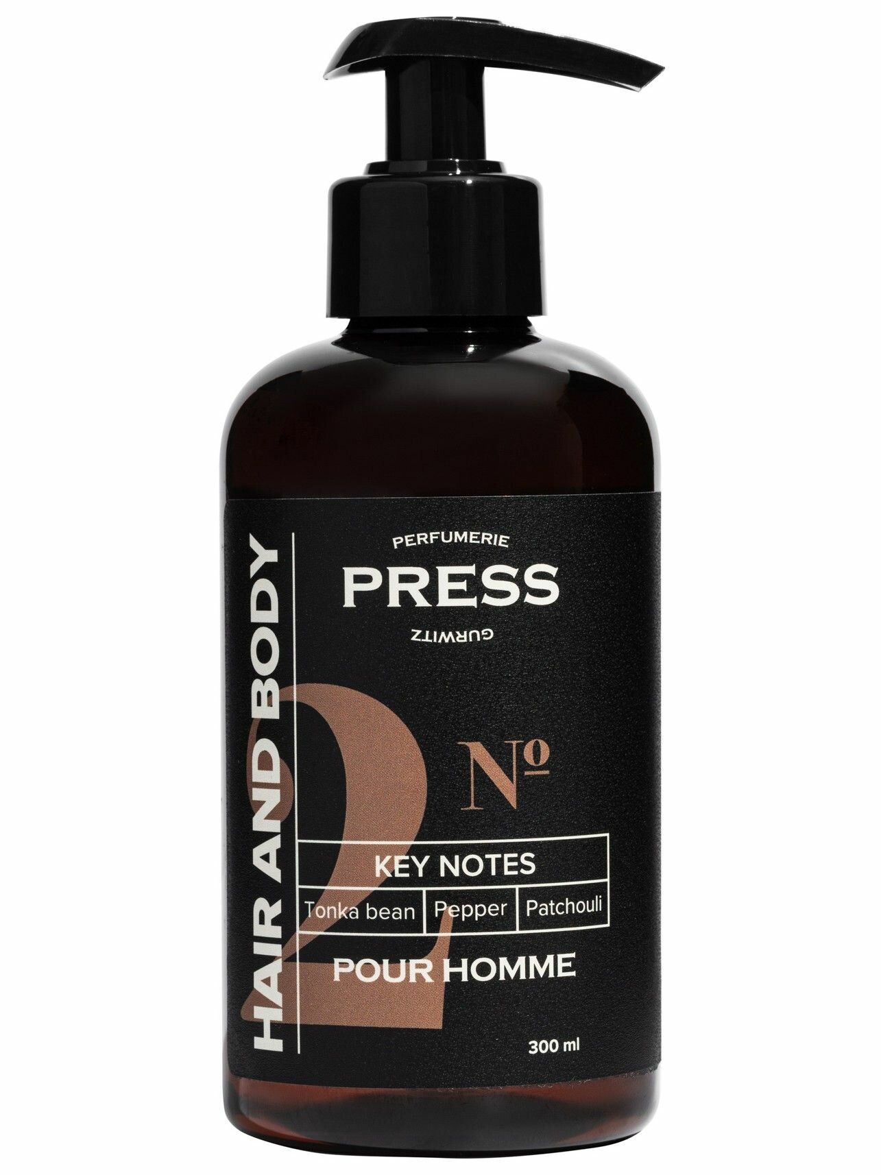 Шампунь мужской 2в1 гель для душа №2 PRESS GURWITZ PERFUMERIE/, парфюмированный, 300 мл
