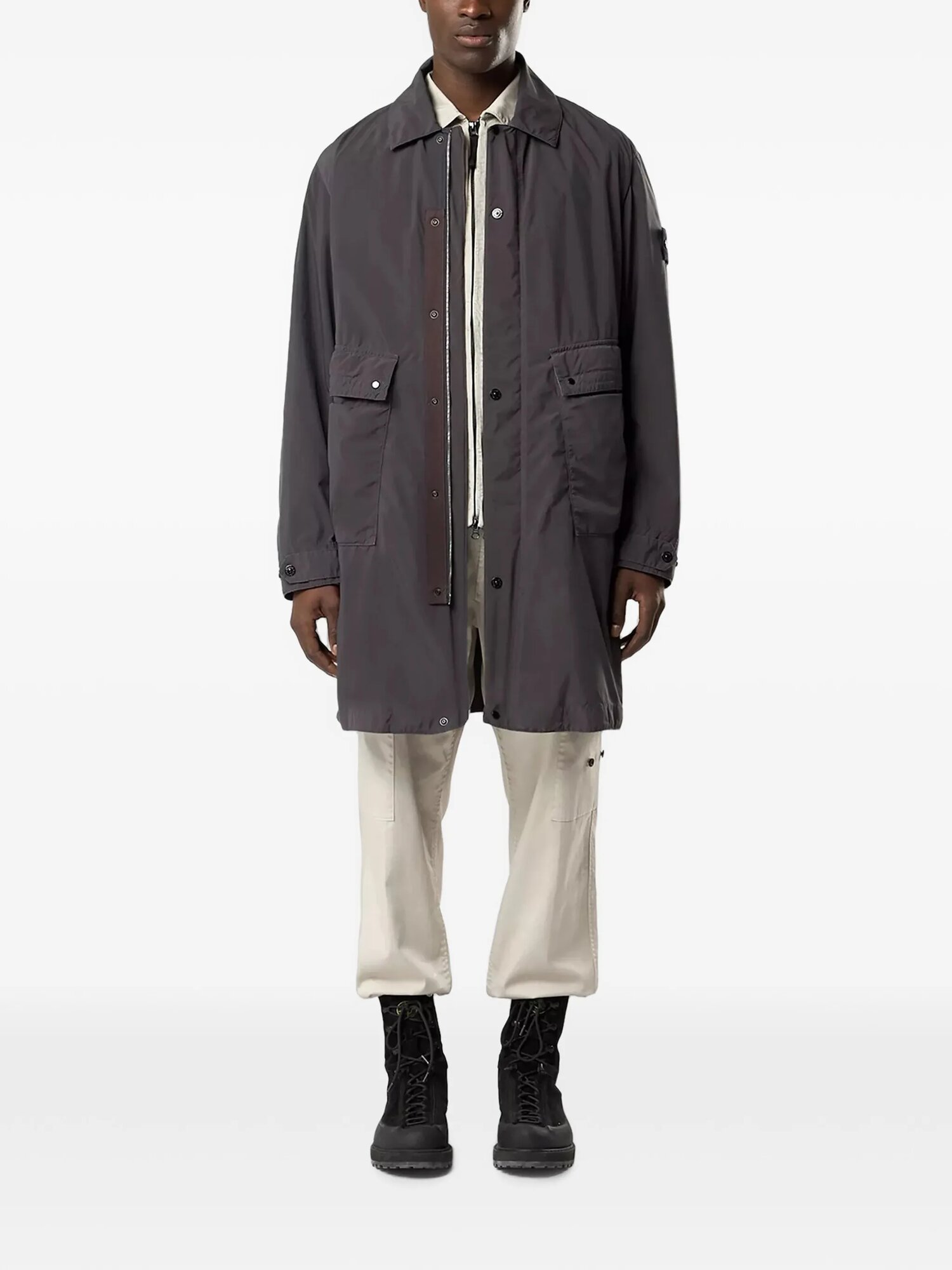 Пальто Stone Island Logo-patch button-up trench coat, размер L — фото 1