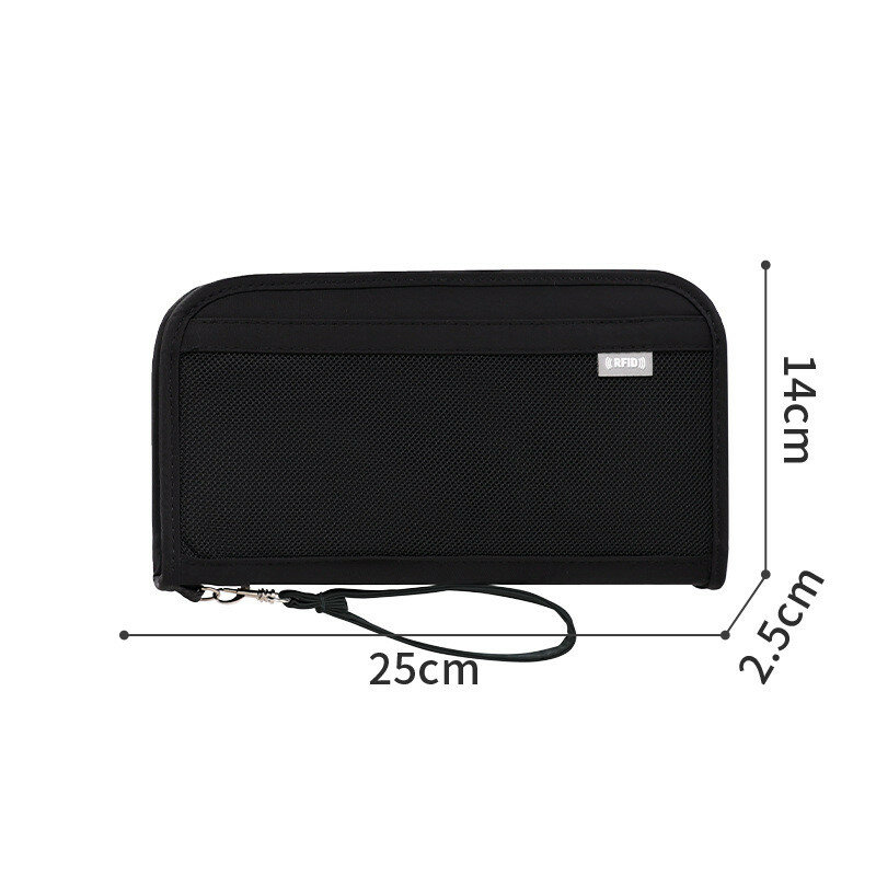 Wallet minimalist travel document with rfid protection for travelers and commuters, black