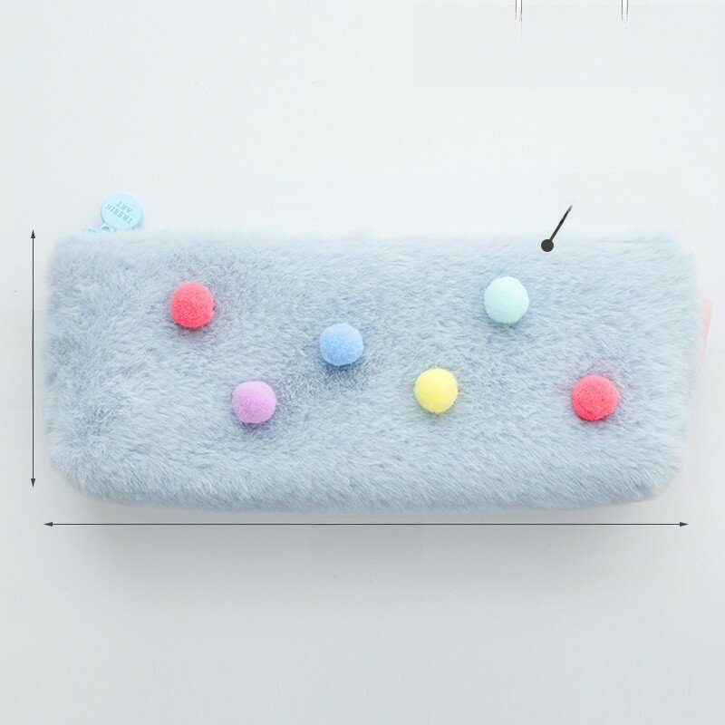 Pencil case pink macaron with plush material and spacious design for teens, light gray