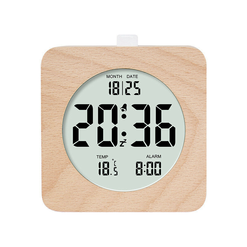 Stylish wooden alarm clock with digital lcd and battery power for modern home decor square