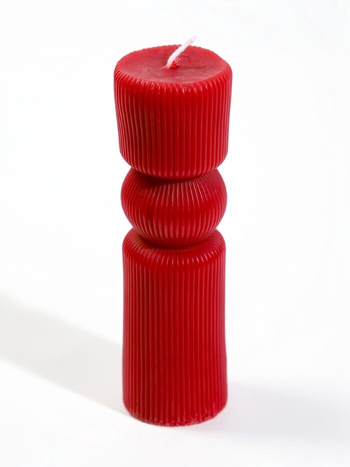 Свеча интерьерная «Бархатные полосы», 3.8×3.8×14 см, 140 г, 12 ч, красный