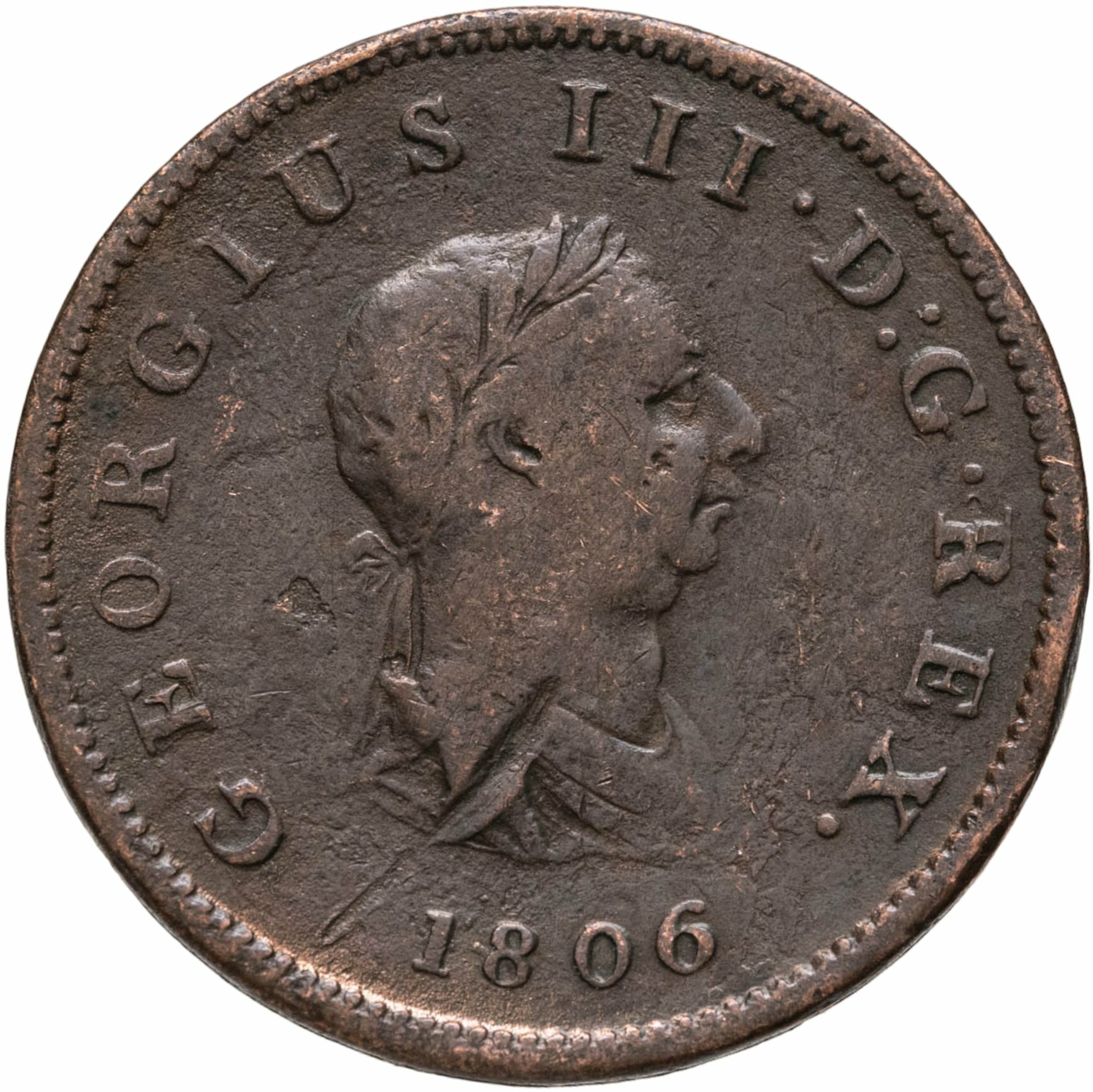 Великобритания 1/2 пенни penny 1806, Медь, в сохранности F