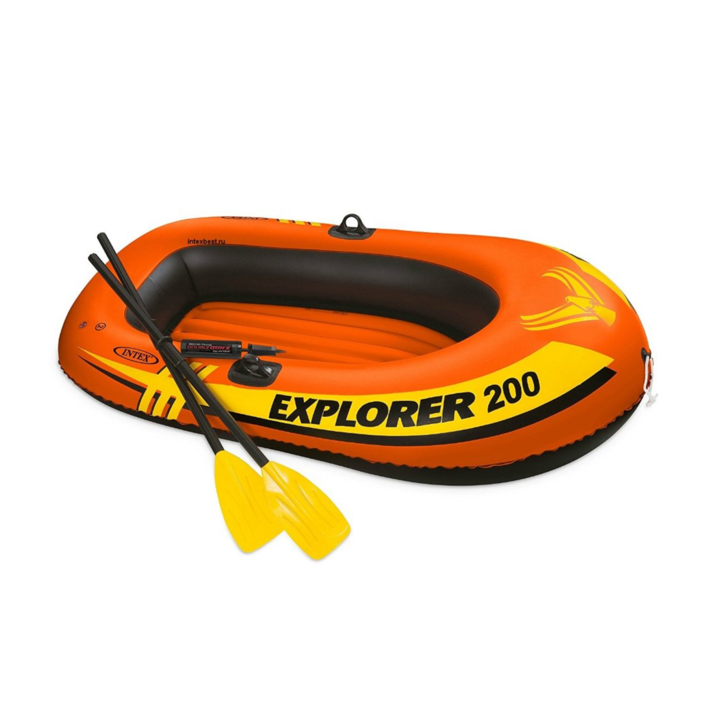 Лодка надувная Intex Explorer-200 Set (58331), двухместная, нагрузка до 95 кг, винил, оранжевый