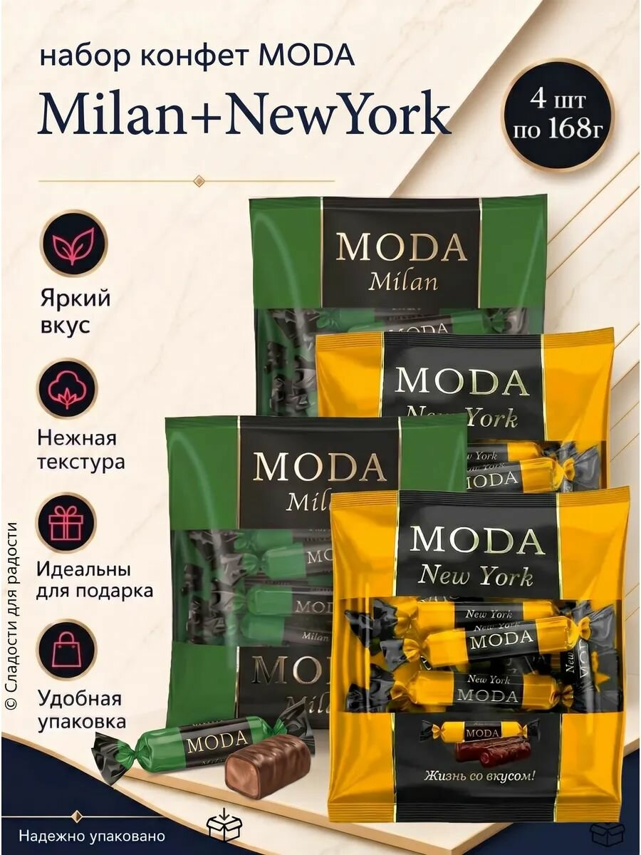 Набор конфет MODA Milan+New York 2+2 по 168 грамм