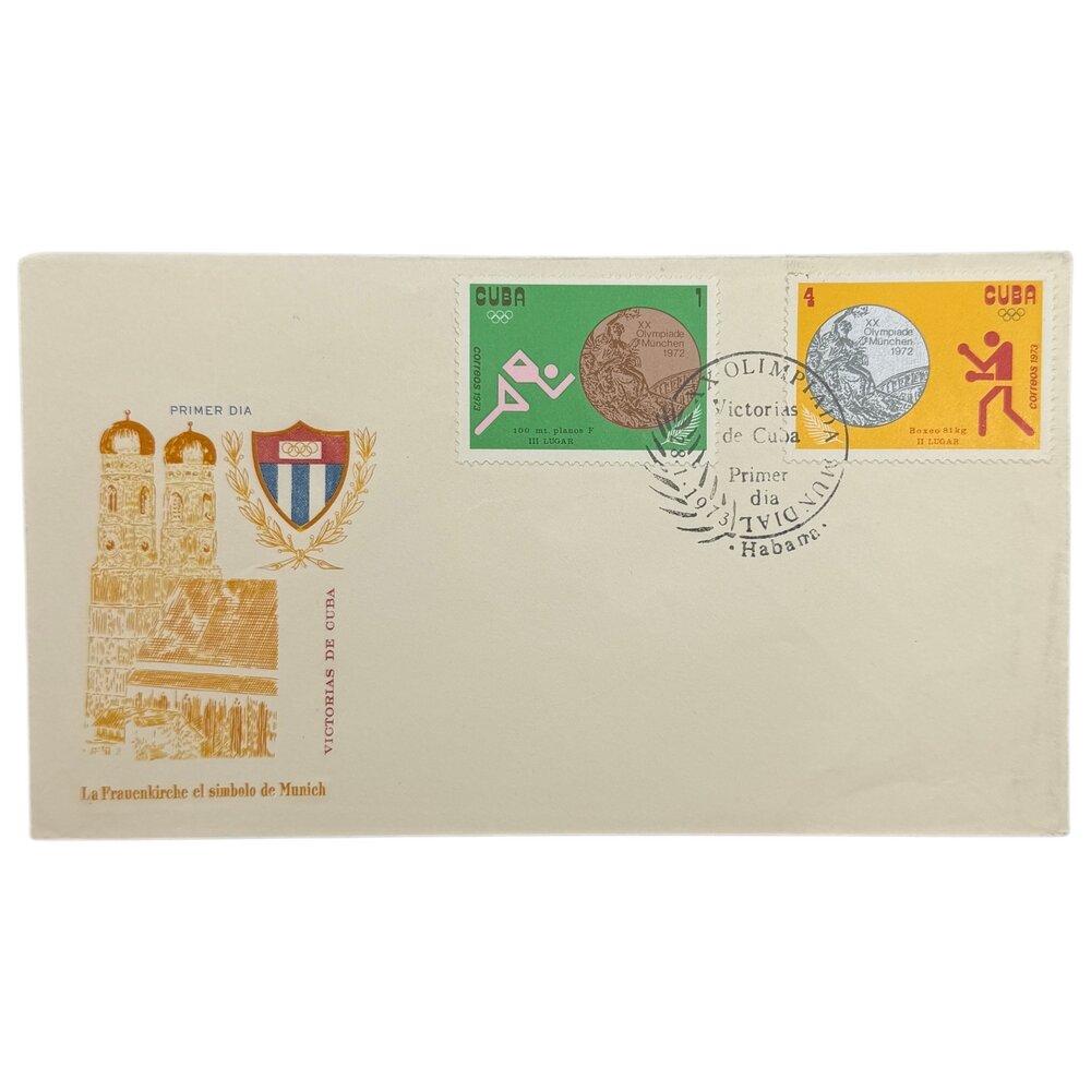 Конверт первого дня (КПД) "XX летние Олимпийские игры, Мюнхен 1972" 1973 г. Куба (Вид 3)
