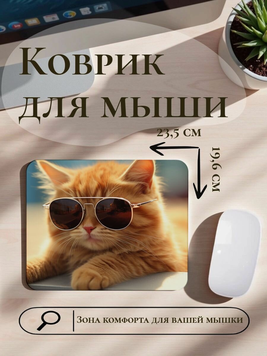 Коврик для мыши рыжий кот в очках