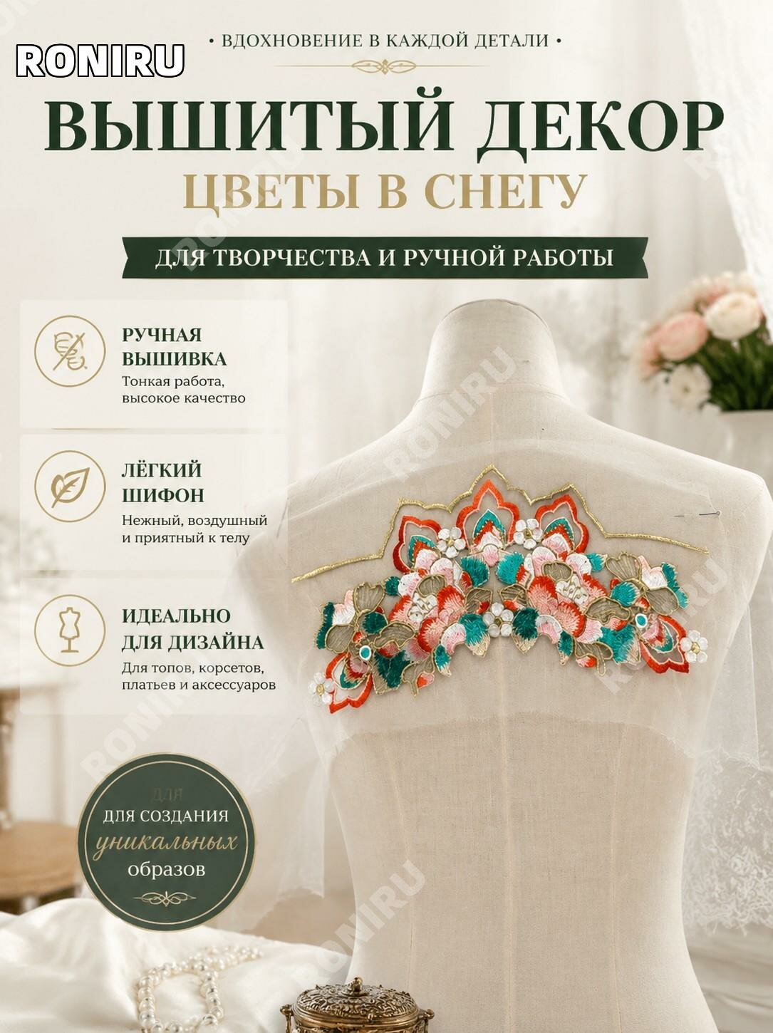 Вышитая аппликация из шифона с бисером, декоративная вставка для топа бандо, хэцзы, рукоделия и пошива одежды без обработки края