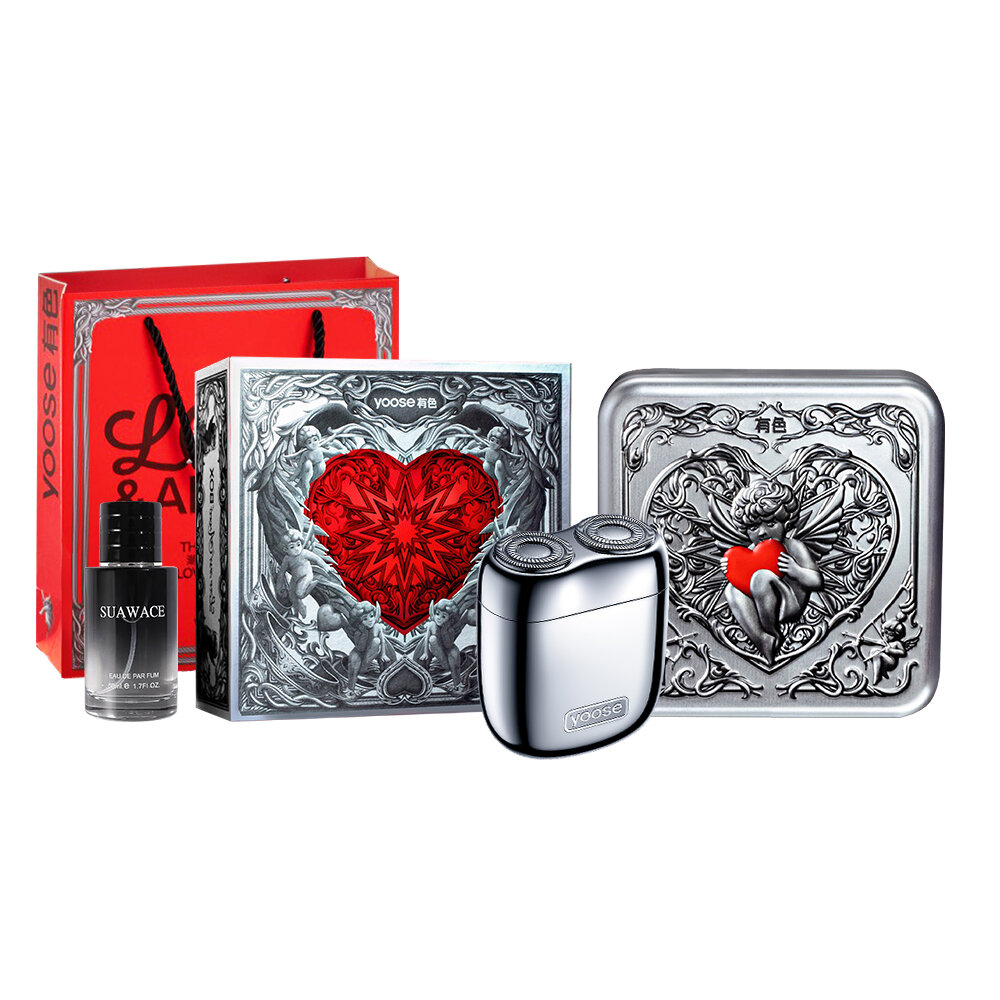 Электробритва мужская YOOSE MINI 2.0, MINI Silver Heartbeat Box+Perfume