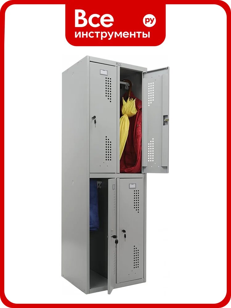Шкаф для раздевалок практик LS/LE-22 S23099522102, стальной гардеробный, четыре распашные двери, ключевой замок